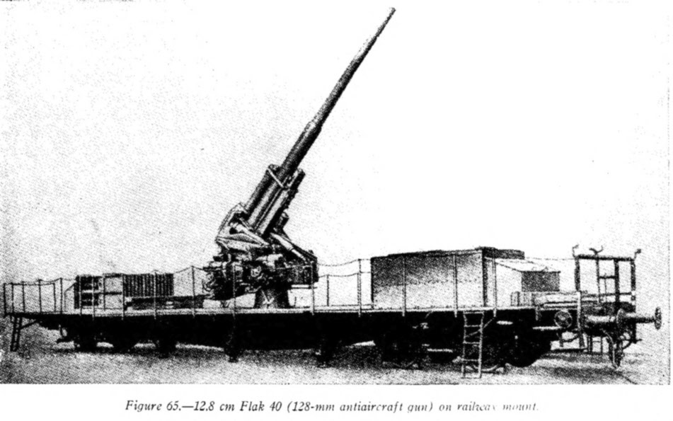 12.8cm Flak 40 on railway mount