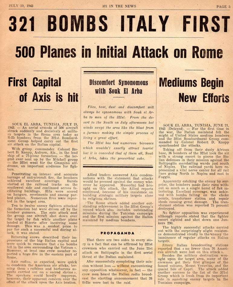 321st B.G. Headlines page 5 - 19 July 1943
