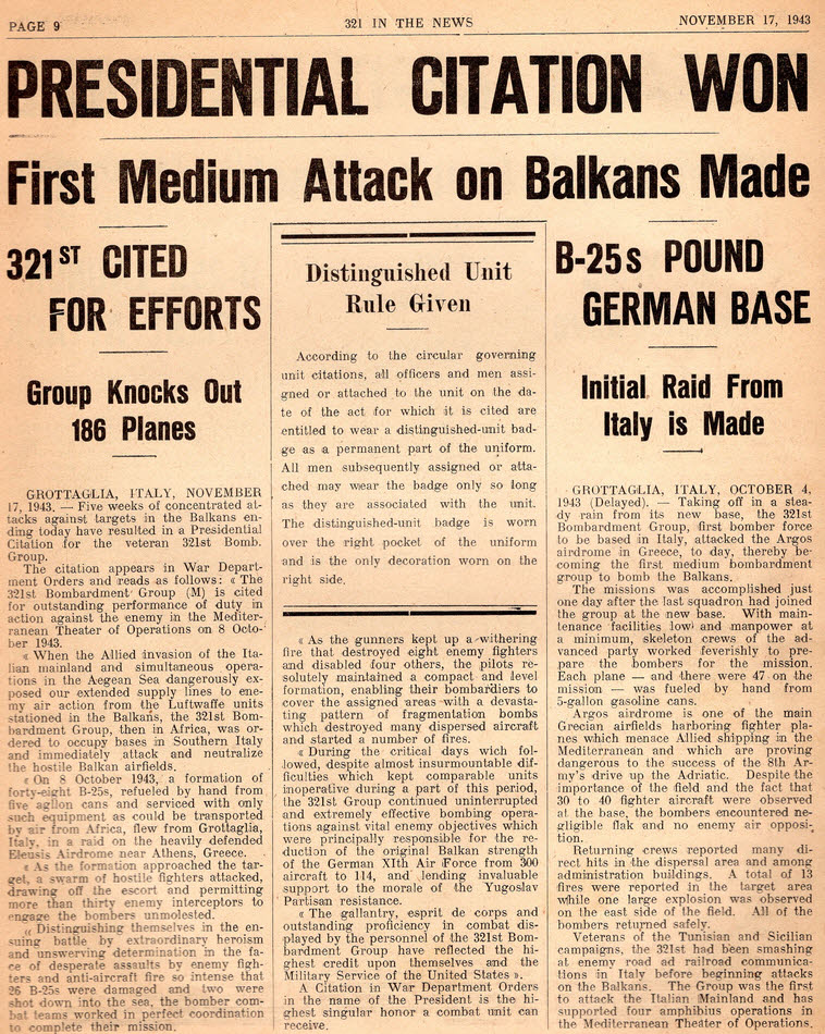321st B.G. Headlines page 9 - 17 November 1943