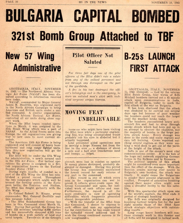 321st B.G. Headlines page 10 - 18 November 1943