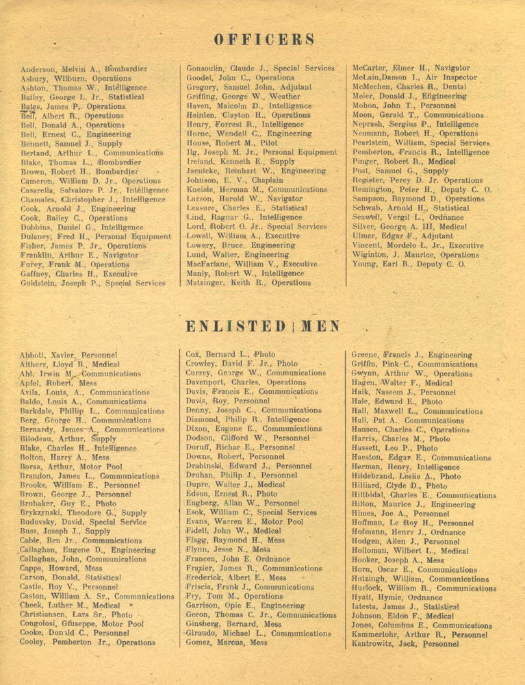 Roster for 321st Bombardment Group - HQ Officers and Enlisted Men A-K