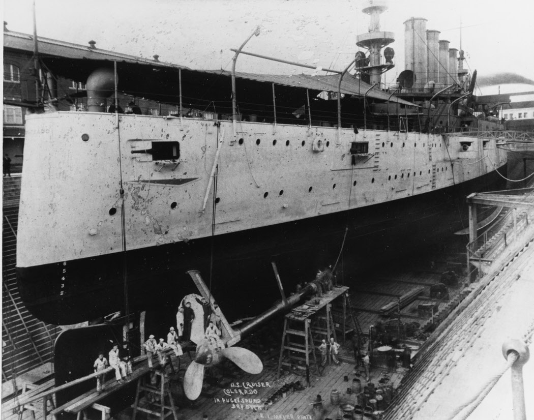 USS Colorado (ACR-7) in Drydock, 1908
