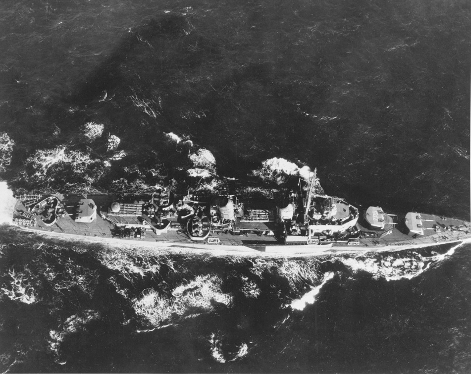 USS Compton (DD-705) from above, New York, 1944