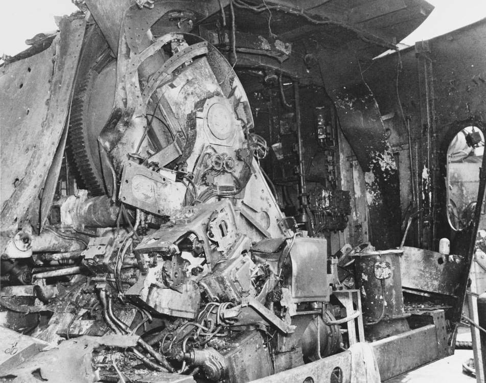 Damaged 5in mount on USS Laffey (DD-724)