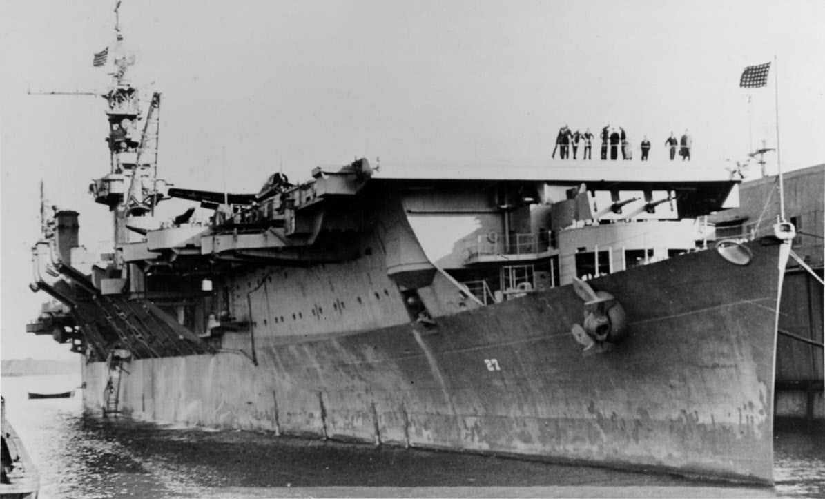 USS Langley (CVL-27) from the front