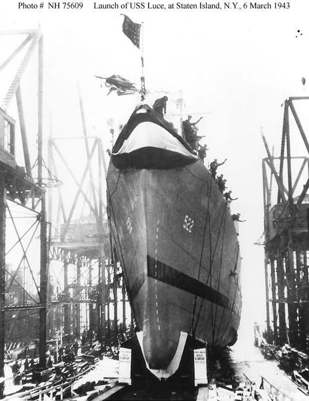 USS Luce (DD-522) being launched, Staten Island, 1943