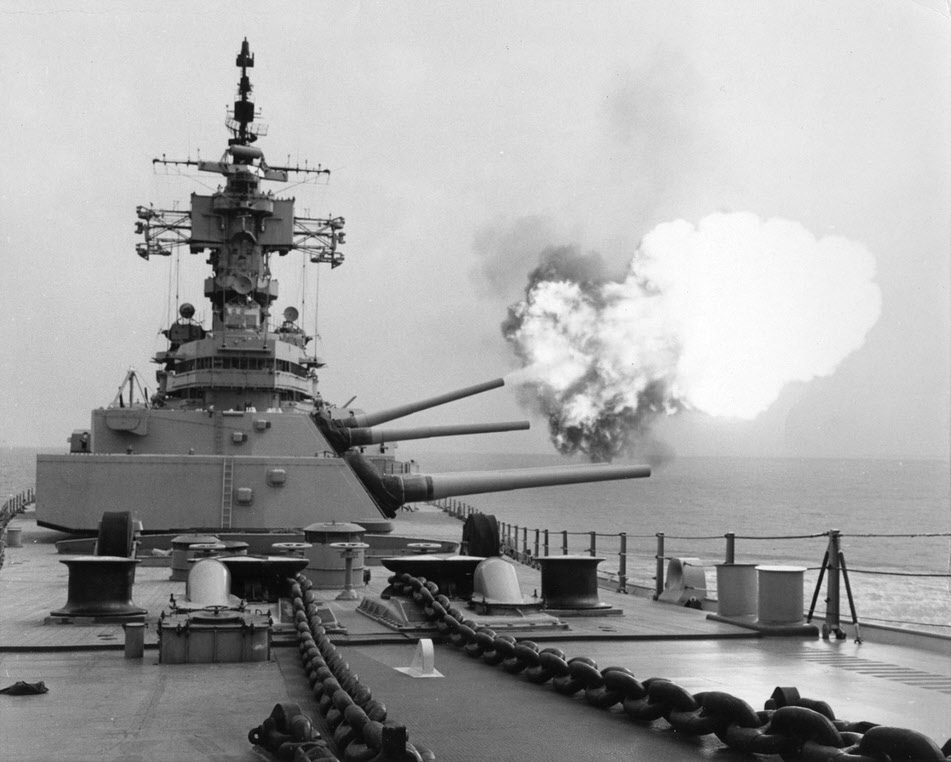 USS New Jersey (BB-62) fires 16in gun, 1969