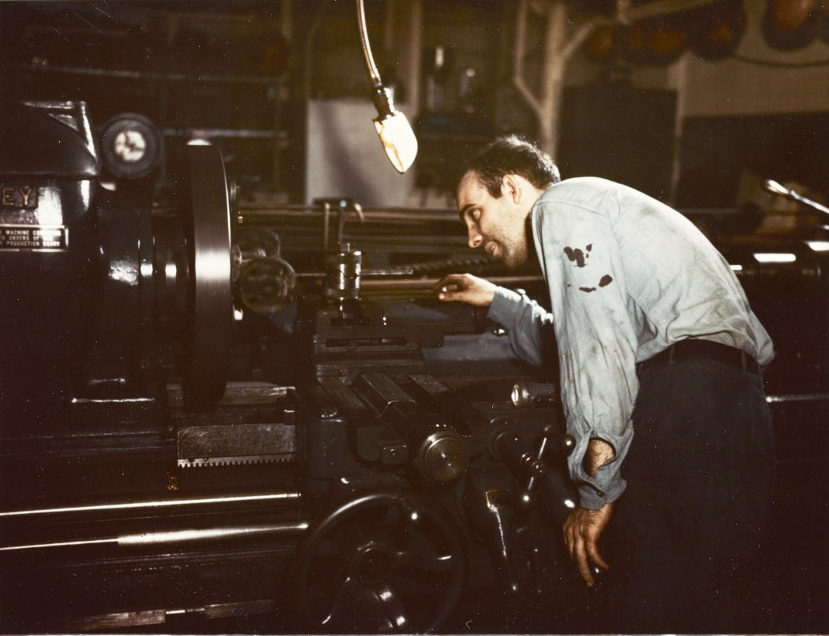 Machinist works Lathe, USS Randolph (CV-15)