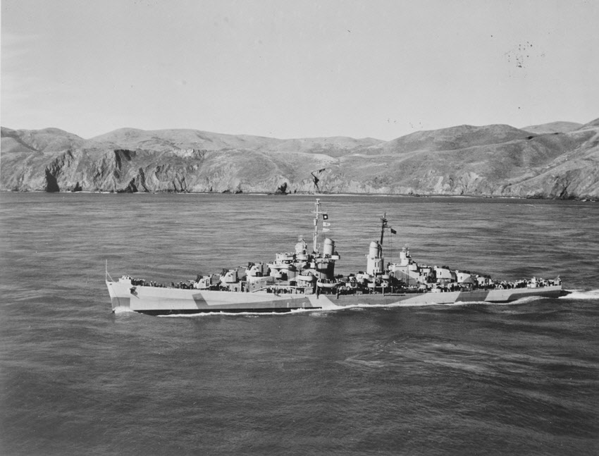 USS Reno (CL-96) from the left