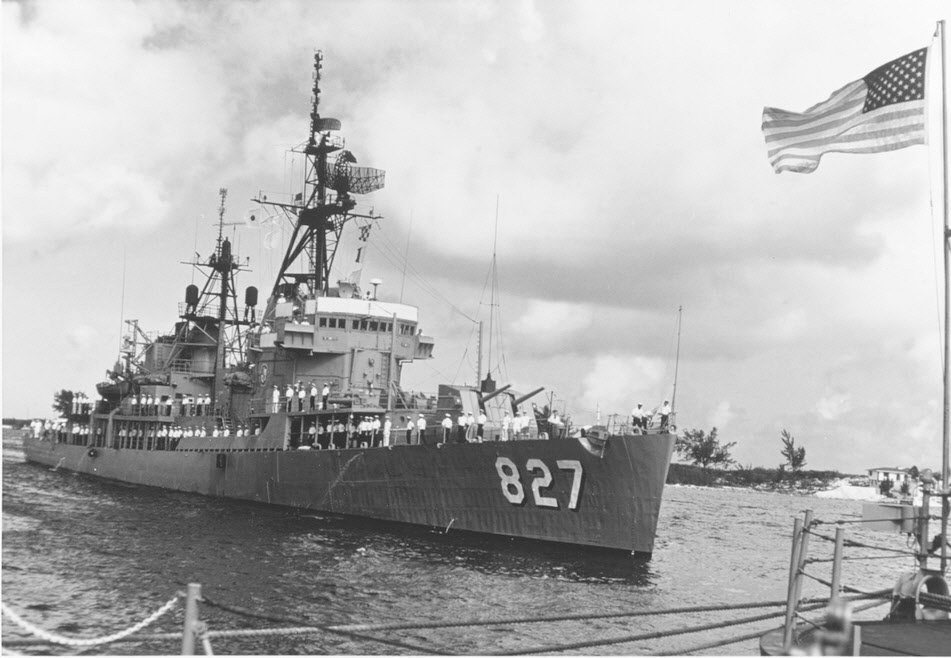 USS Robert A Owens (DD-827) arriving at Nassau, Bahamas, 1976