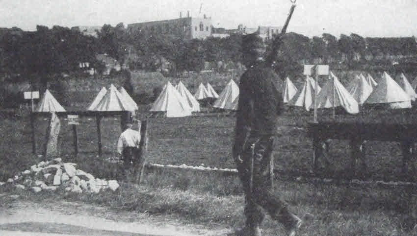 French soldier guards a British camp at Boulogne, 1914