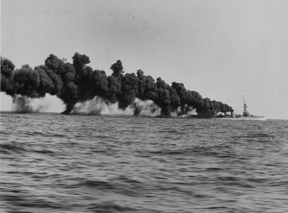 HMS Calypso making smoke