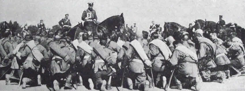 Tsar Nicholas II presents an Icon to his troops
